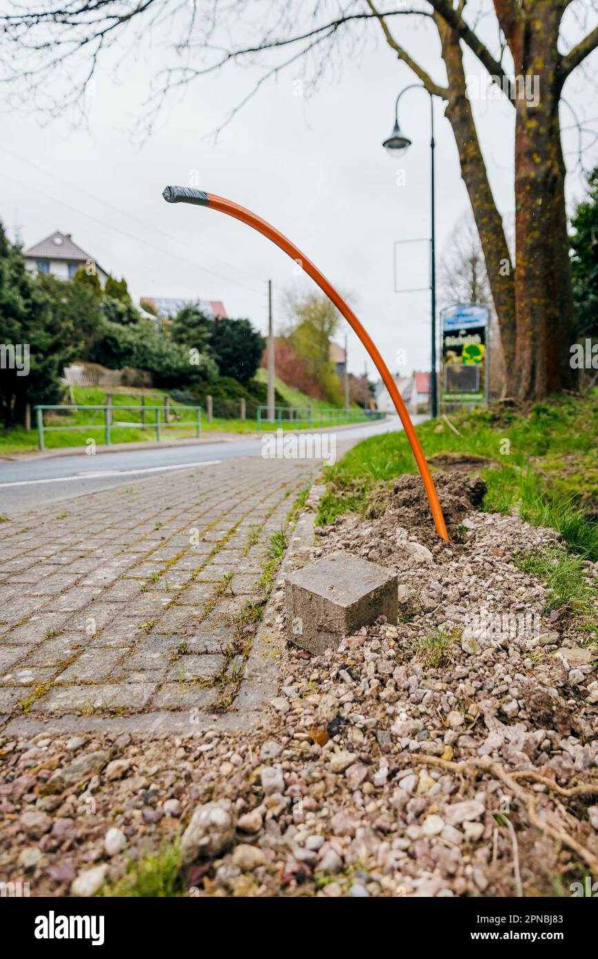 Symbolic photo on the subject of fiber optic expansion. A newly laid ...