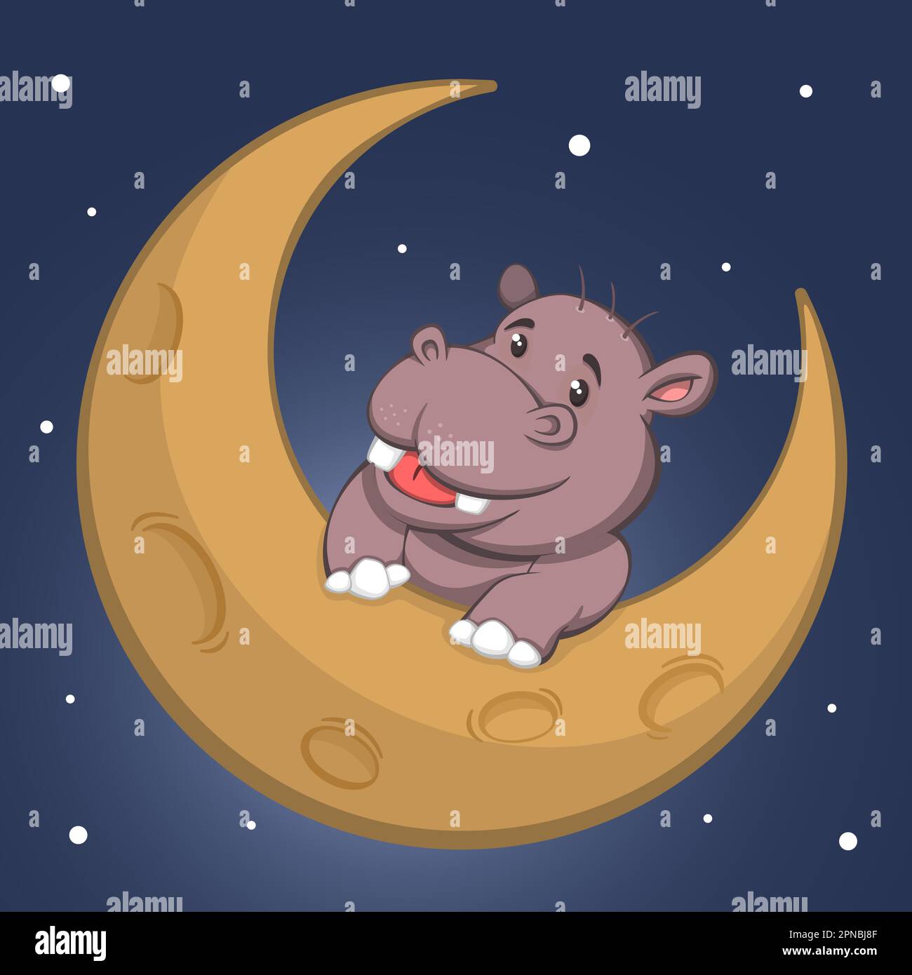 Cute Cartoon Hippo Hanging On The Moon Stock Vector Image & Art - Alamy