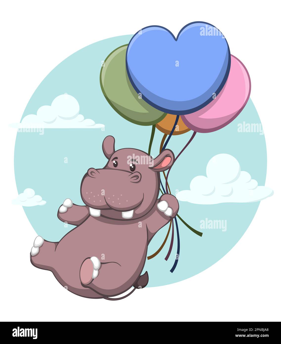 Cute Cartoon Hippo Flying With Balloons Stock Vector Image & Art - Alamy