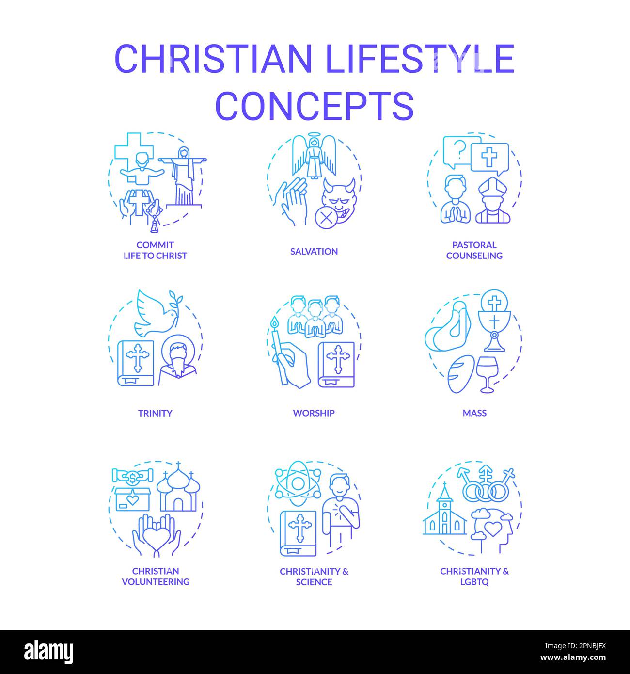 Christian lifestyle blue gradient concept icons set Stock Vector Image & Art - Alamy