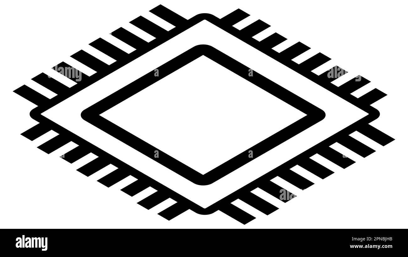Silhouette Of Simple Isometric Schematic Chip Or Component For Microcircuits Isolated On White
