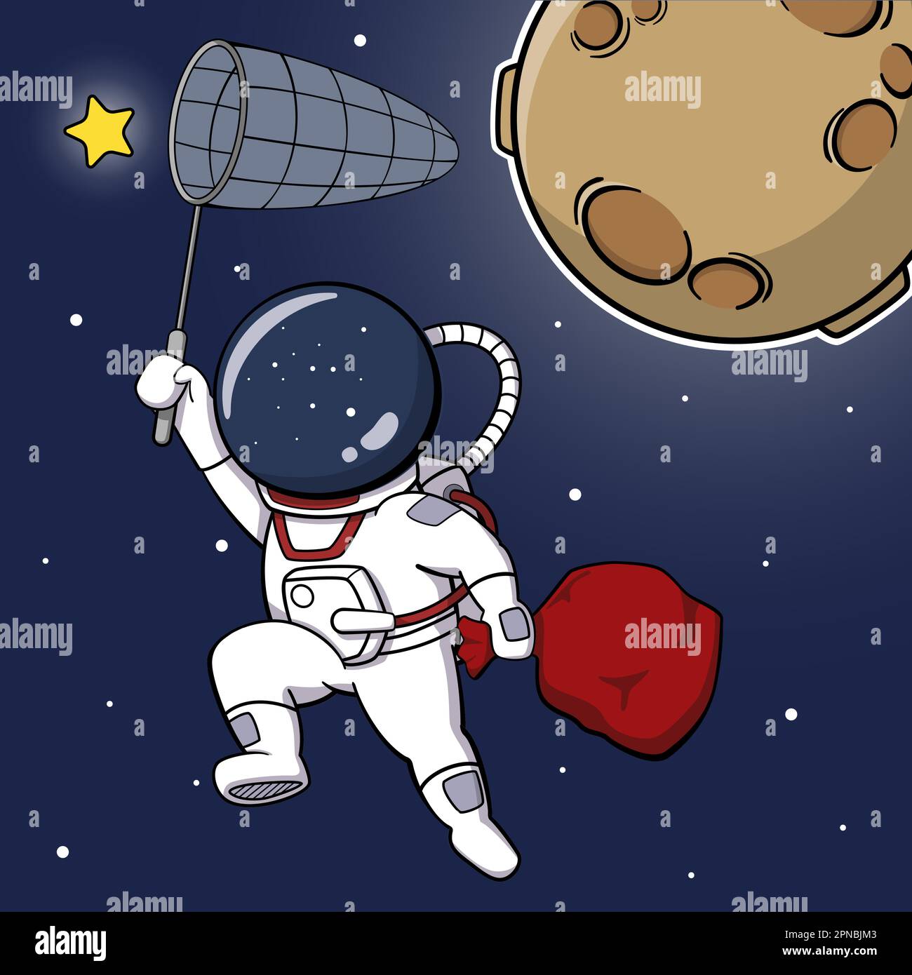 Cartoon Astronaut Catching Stars In The Space Stock Vector Image & Art ...