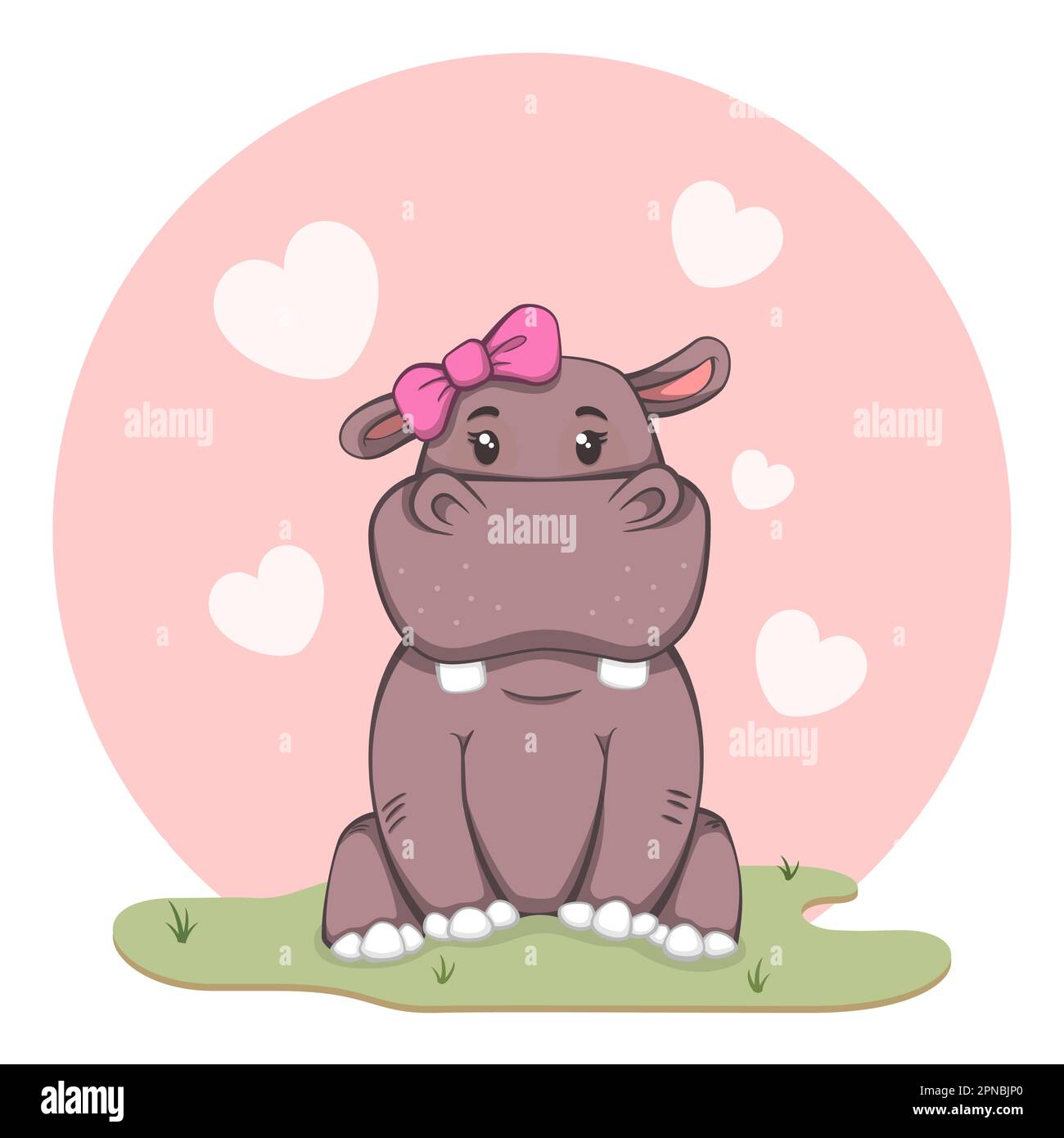 Cute Cartoon Hippo Hearts Background Stock Vector Image & Art - Alamy