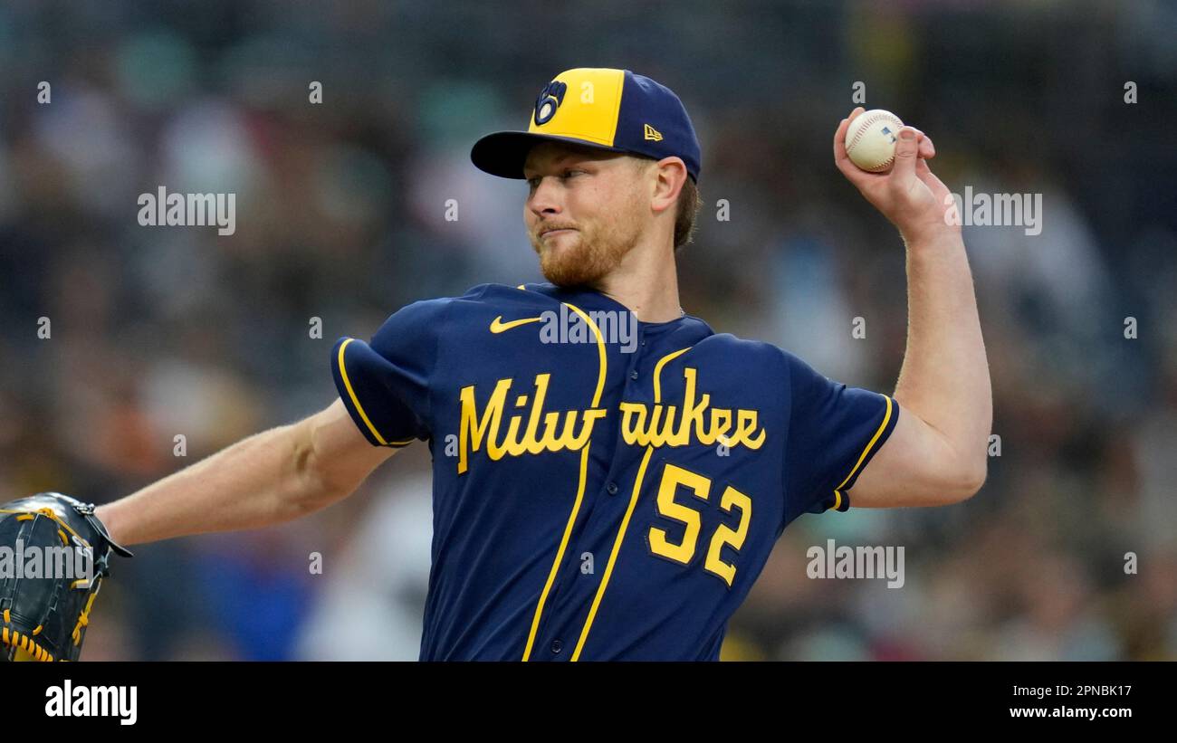 Milwaukee Brewers starting pitcher Eric Lauer works against a San Diego ...