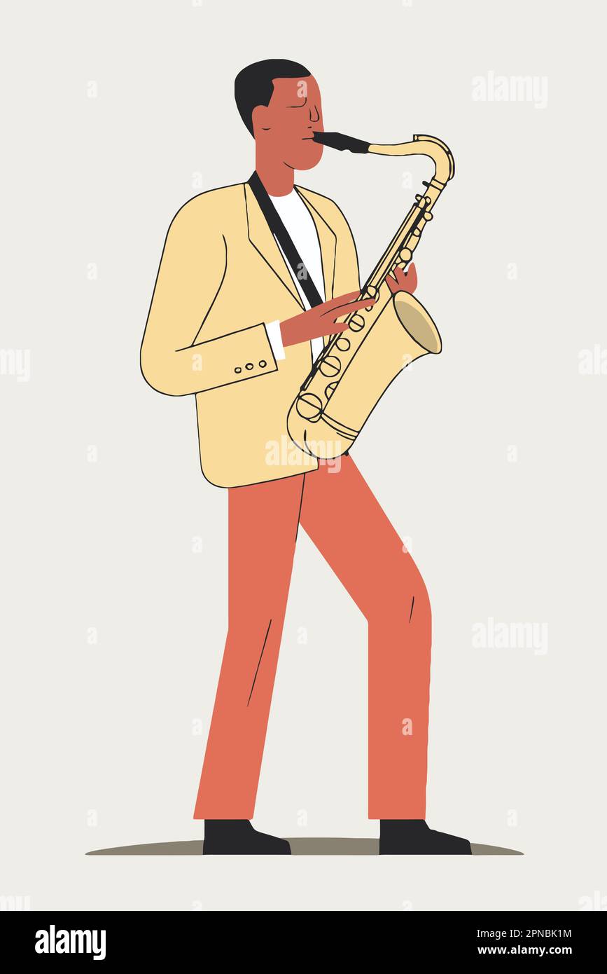man playing saxophone instrument minimalistic vector illustration Stock ...