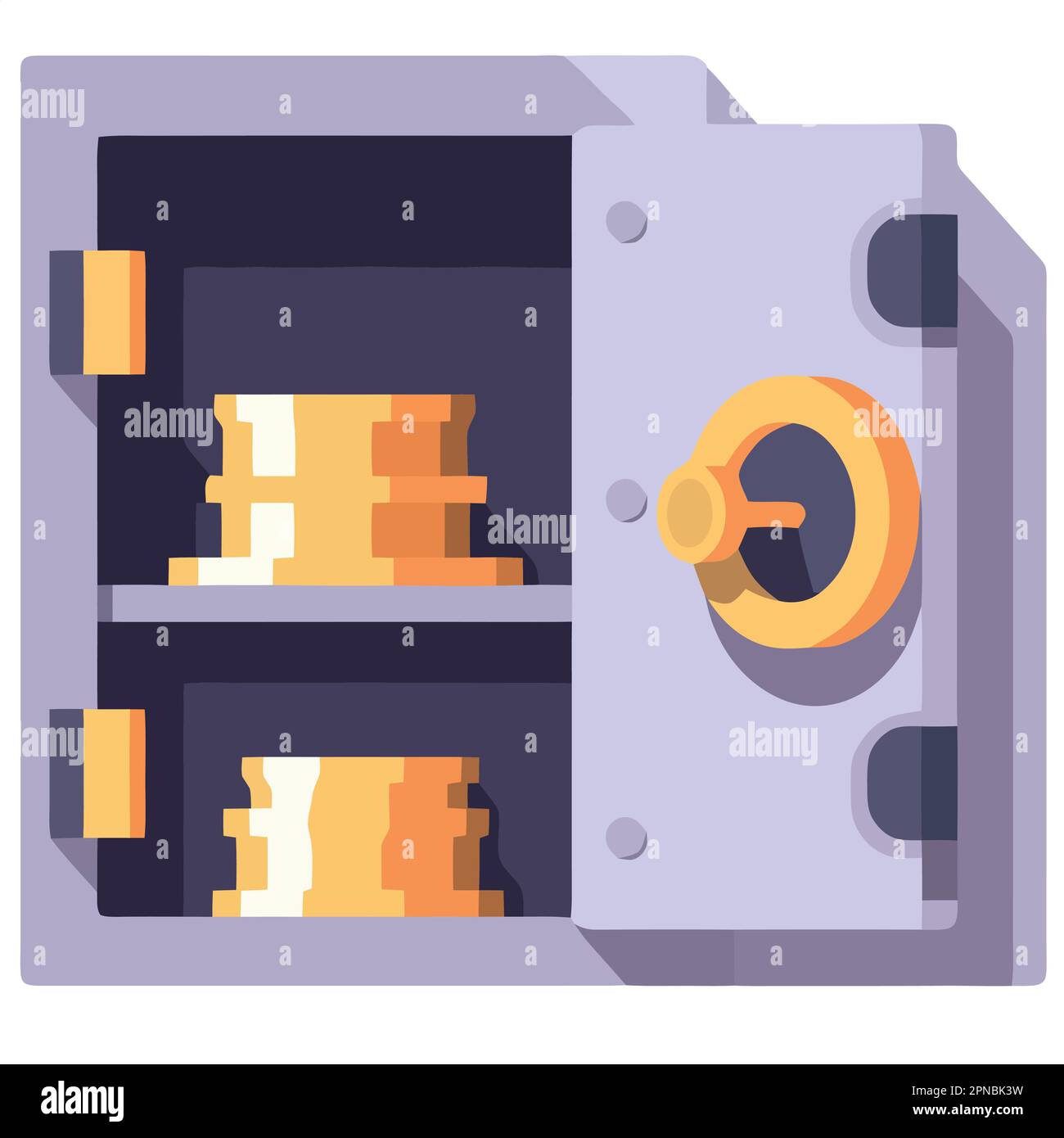 metallic safe with golden coins minimalist vector illustration Stock ...