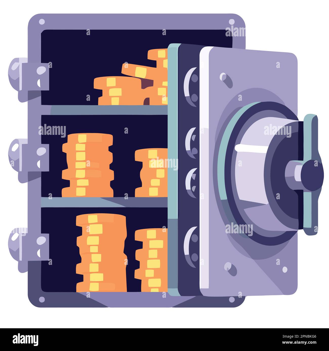 metallic safe with golden coins minimalist vector illustration Stock ...