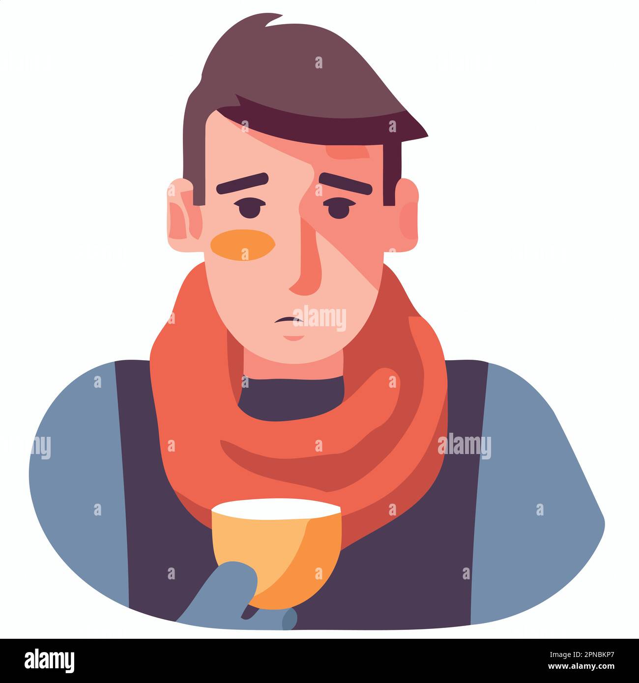 sick man with flu with scarf and cup minimalistic vector illustration ...