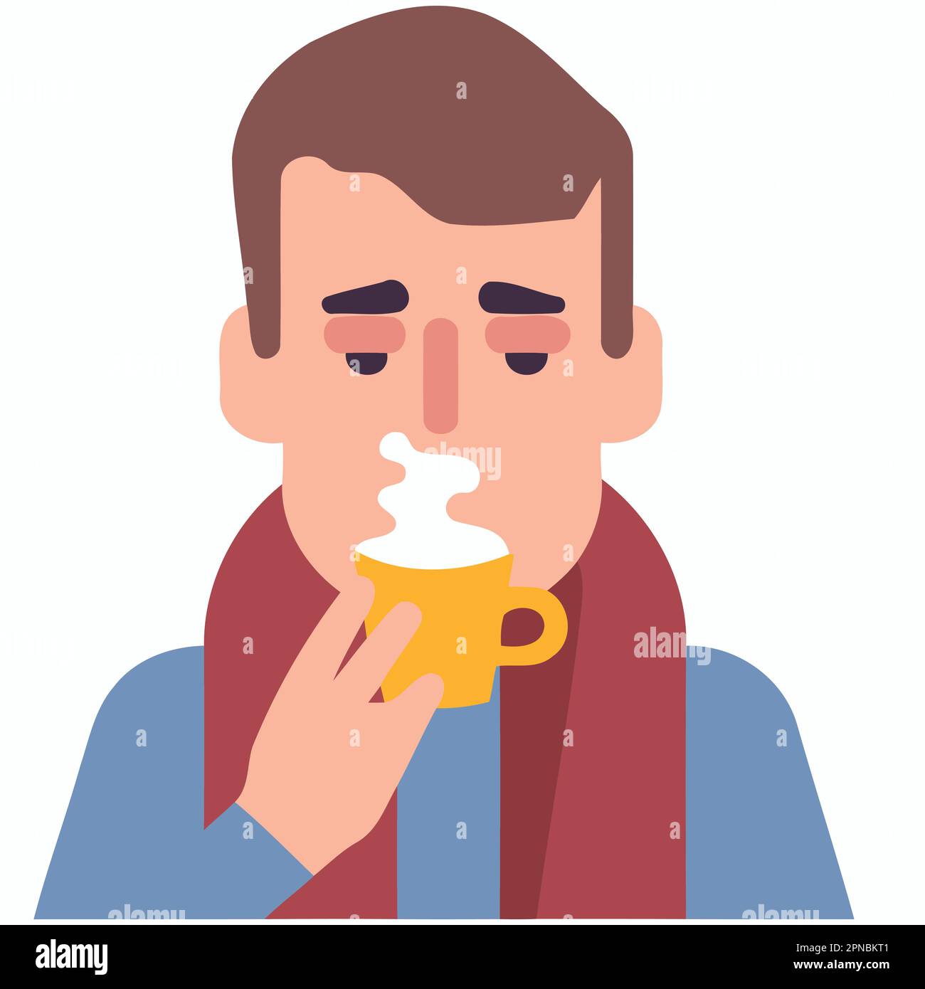 sick man with flu with scarf and cup minimalistic vector illustration ...