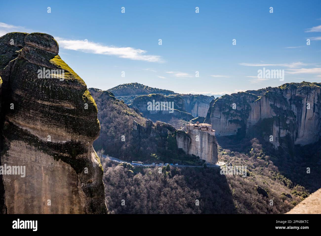 Rocky mountain scenery breathtaking landscape with blue sky, Meteora ...