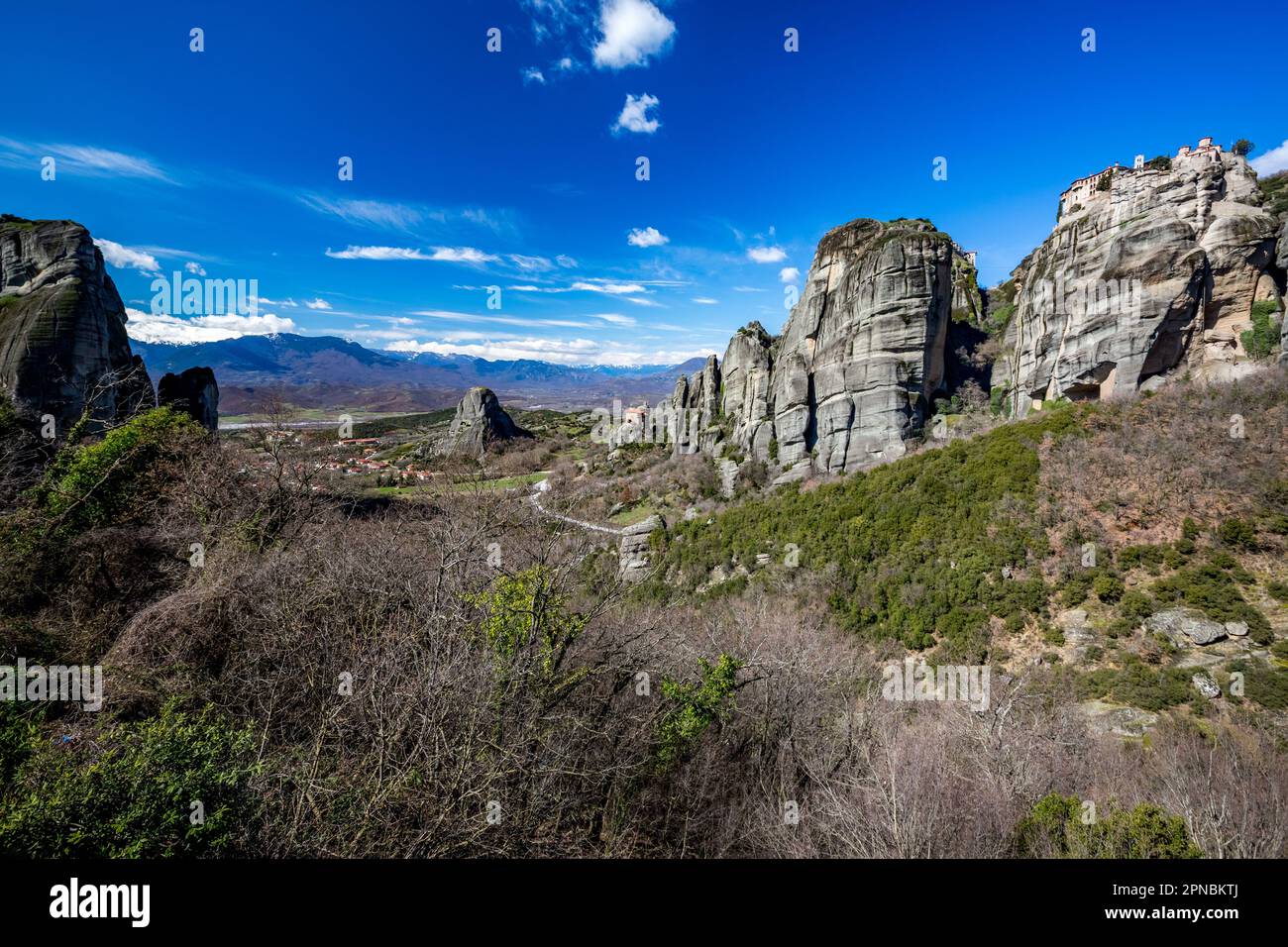 Rocky mountain scenery breathtaking landscape with blue sky, Meteora ...