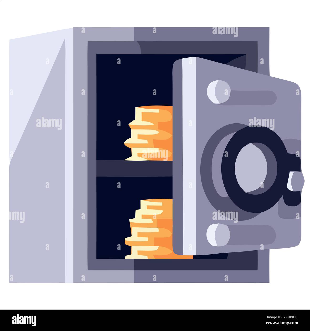 metallic safe with golden coins minimalist vector illustration Stock ...