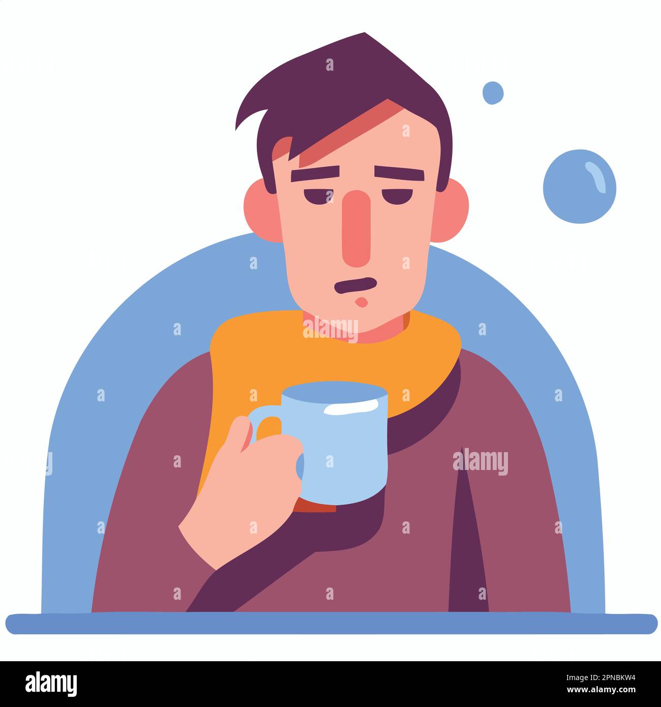 sick man with flu with scarf and cup minimalistic vector illustration ...