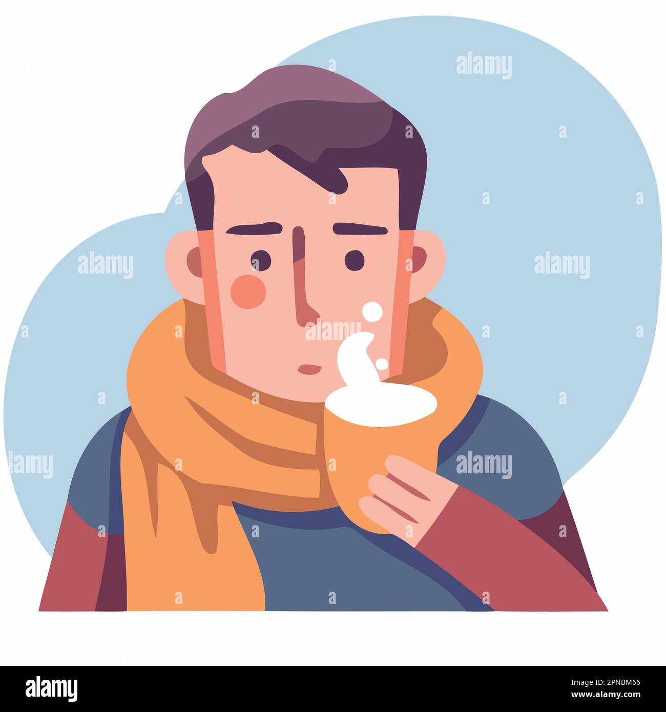sick man with flu with scarf and cup minimalistic vector illustration ...