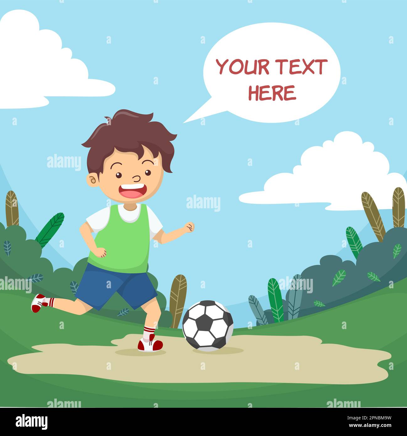 cute boy playing football with speech bubble Stock Vector Image & Art ...