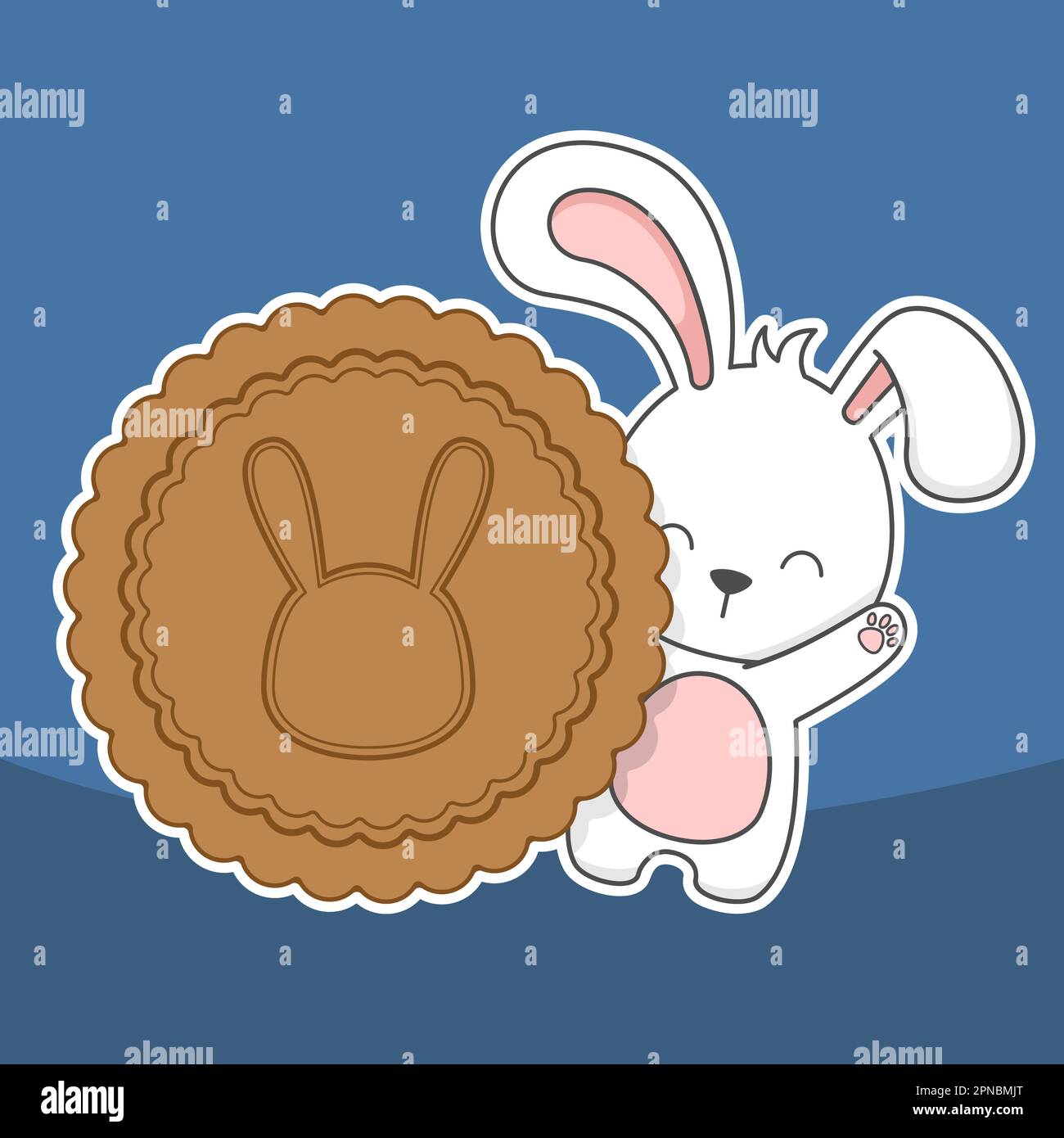 cute mid autumn festival bunny rabbit and moon cake Stock Vector Image ...