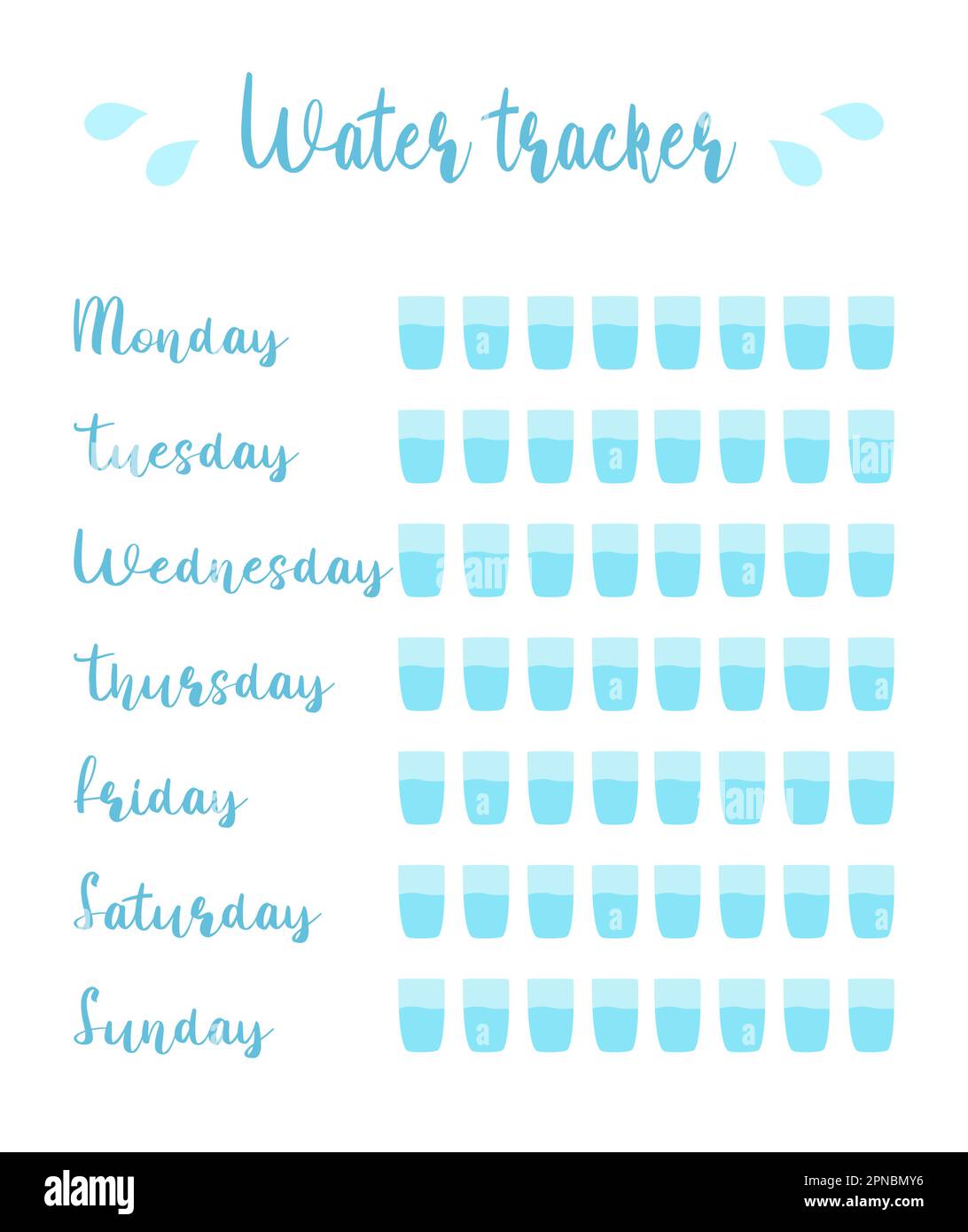 Weekly water tracker, stay hydrated concept, vector illustration Stock ...