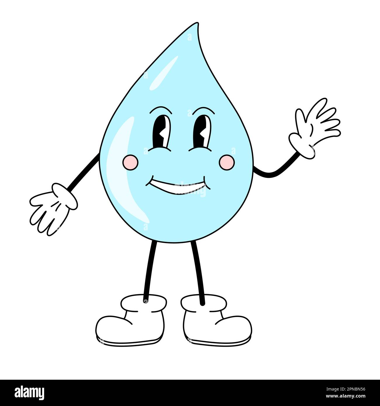 Retro style cute drop of water cartoon character with eyes, legs and ...