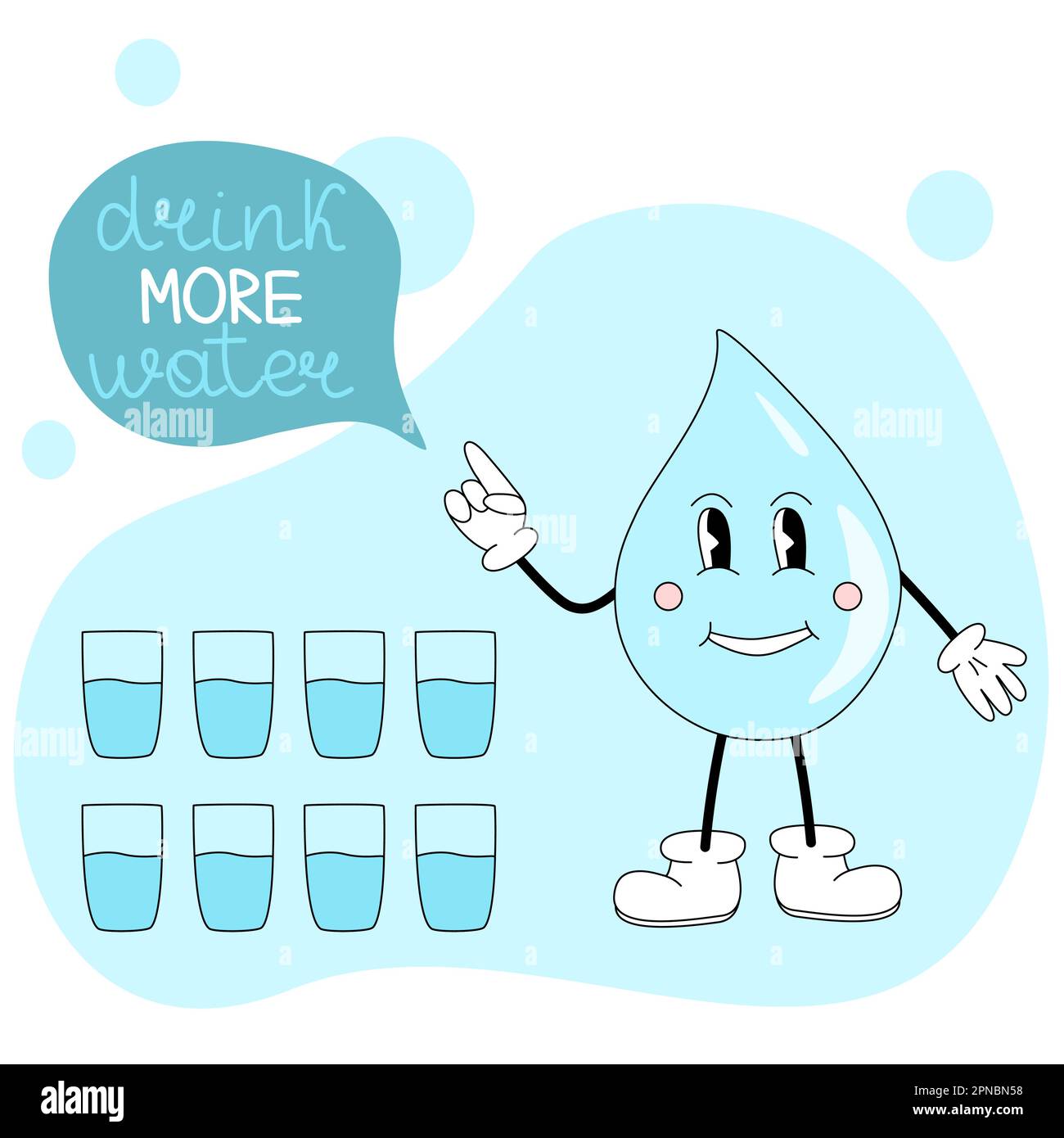 Retro style cute drop of water cartoon character with eyes, legs and ...