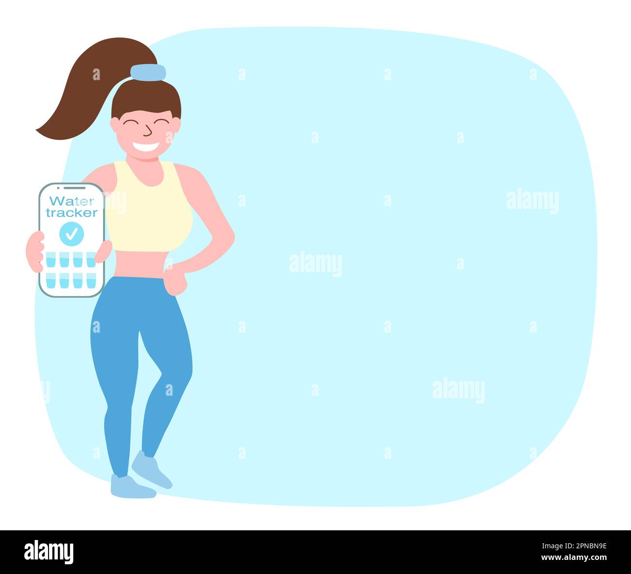 Girl with mobile phone shows water tracker app, smartphone with ...