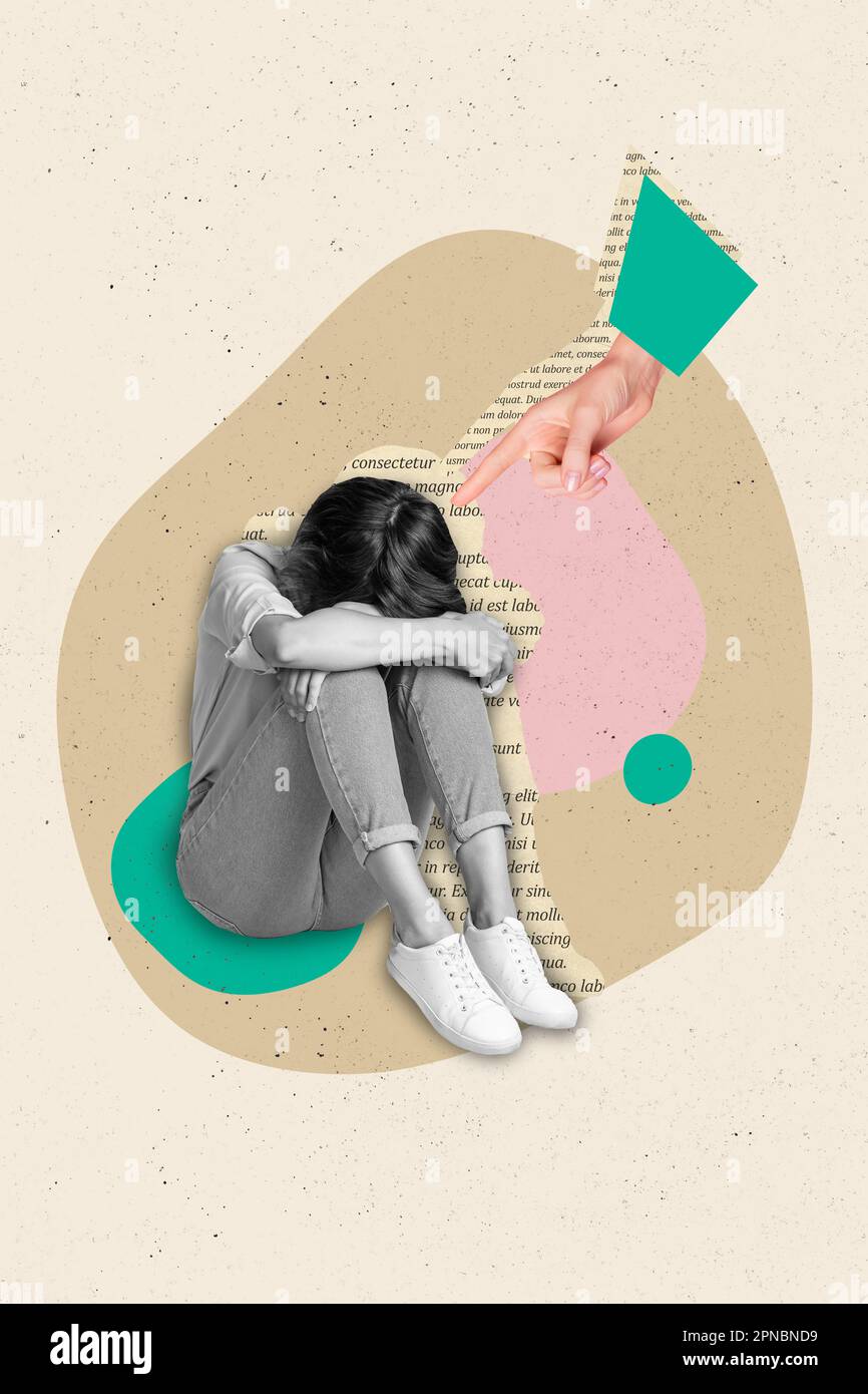 Photo vertical collage of young crying girl hate society pressure ...