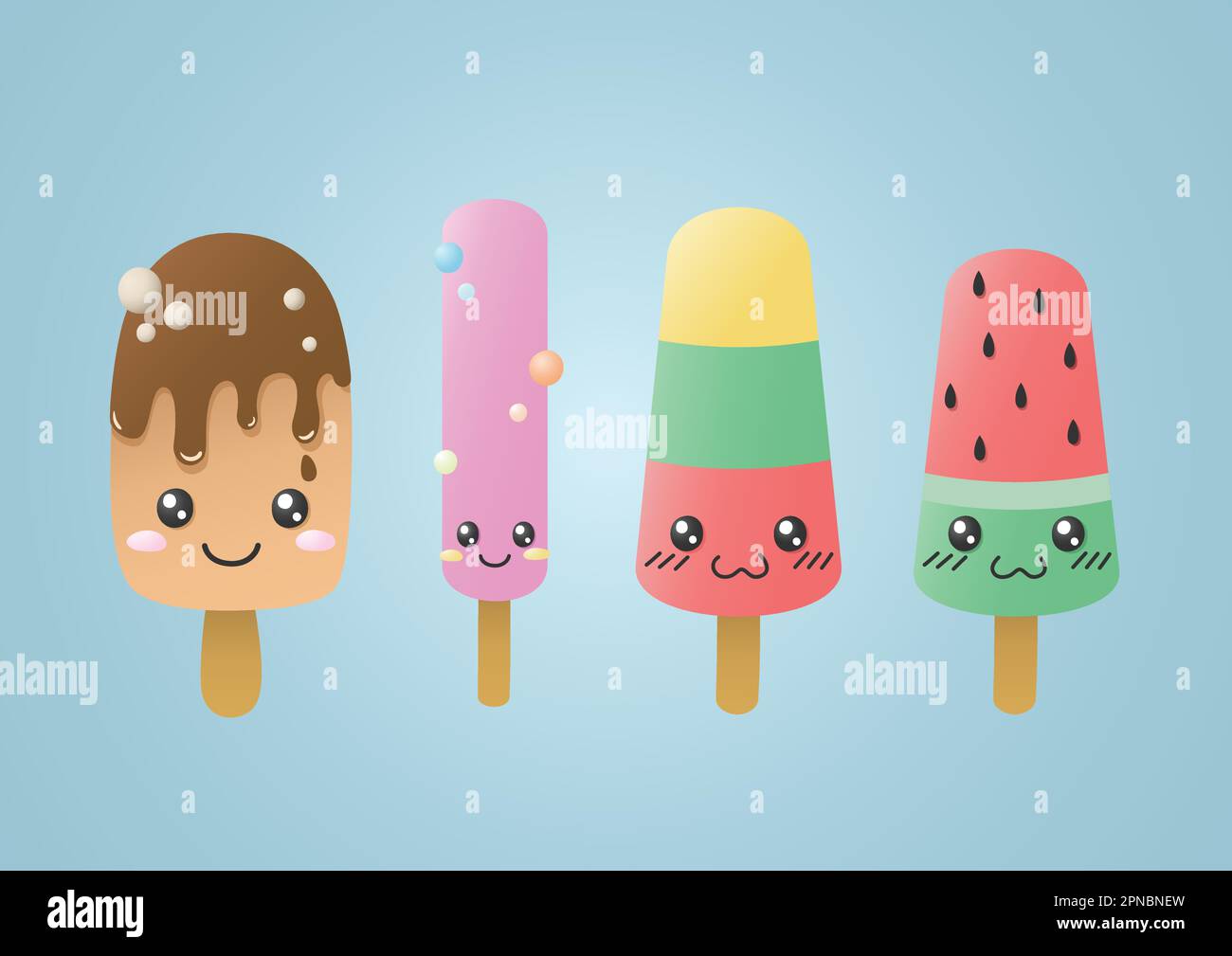 cute kawaii popsicle ice cream character set Stock Vector Image & Art ...
