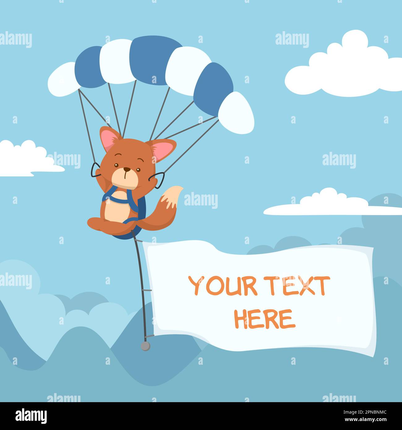 cute cartoon fox flying with parachute and flag Stock Vector Image ...