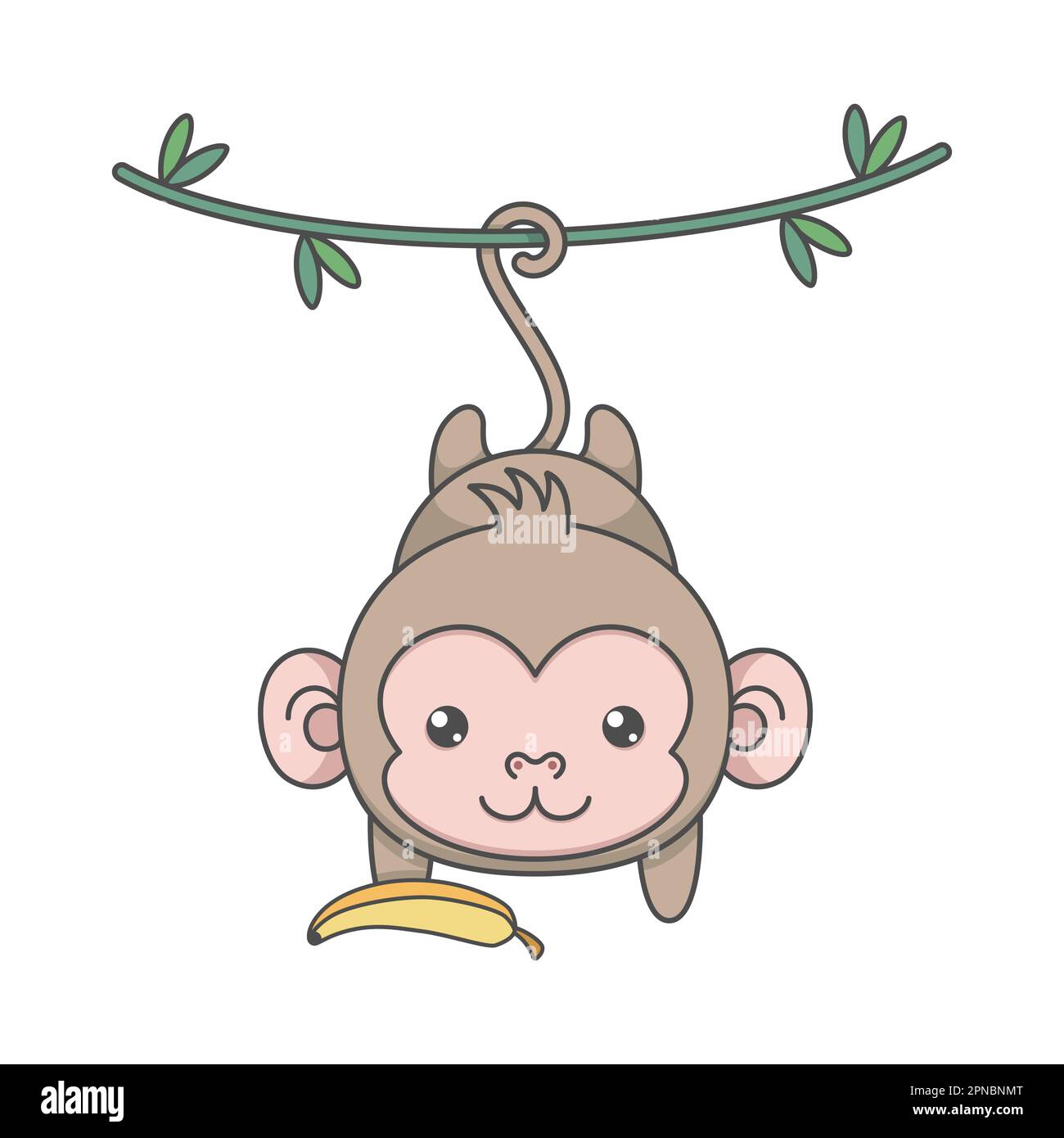 Cute Monkey Hanging With Banana Stock Vector Image & Art - Alamy
