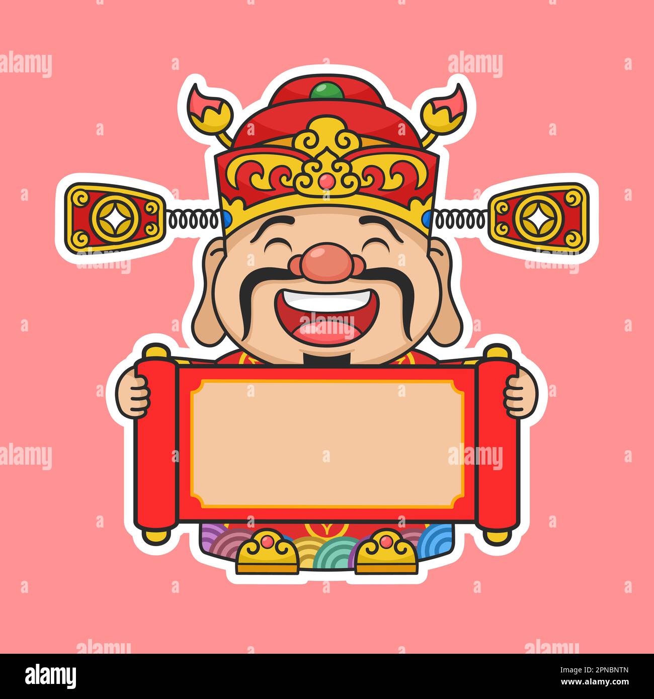 Cute Chinese New Year Fortune God Holding Scroll Stock Vector Image ...