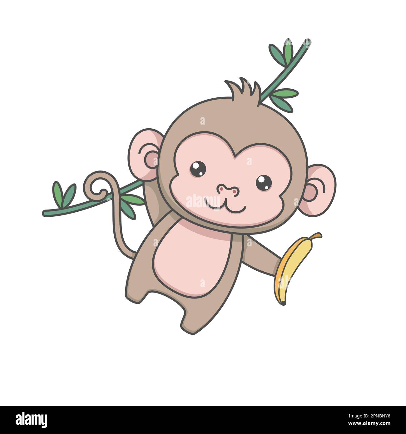 Cute Monkey Swinging With Banana Stock Vector Image & Art - Alamy