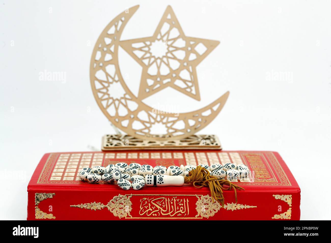Holy Quran ( Kuran ), prayer beads and Crescent and Star, symbols of ...