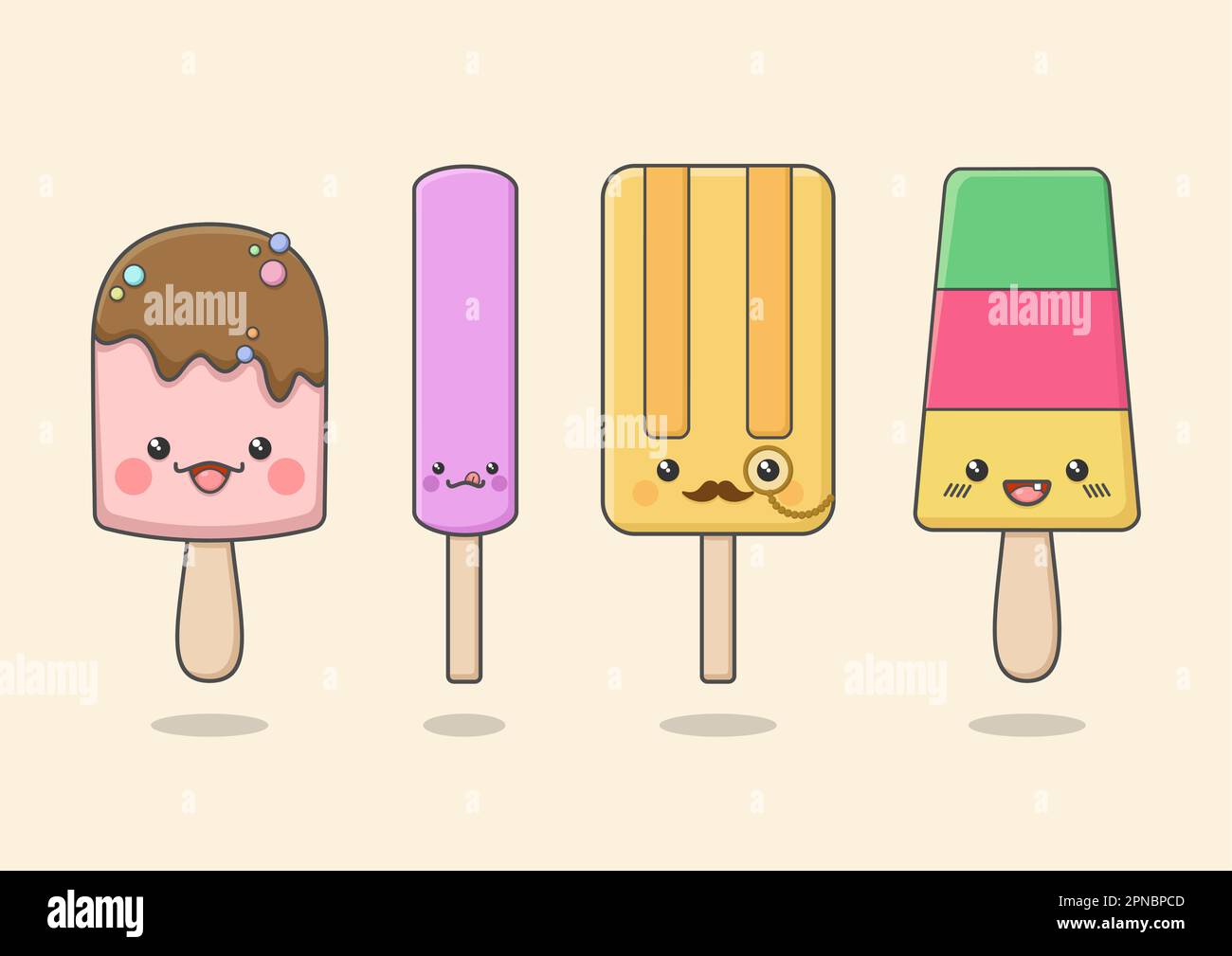 Kawaii Popsicle Cartoon Character Set Stock Vector Image & Art - Alamy