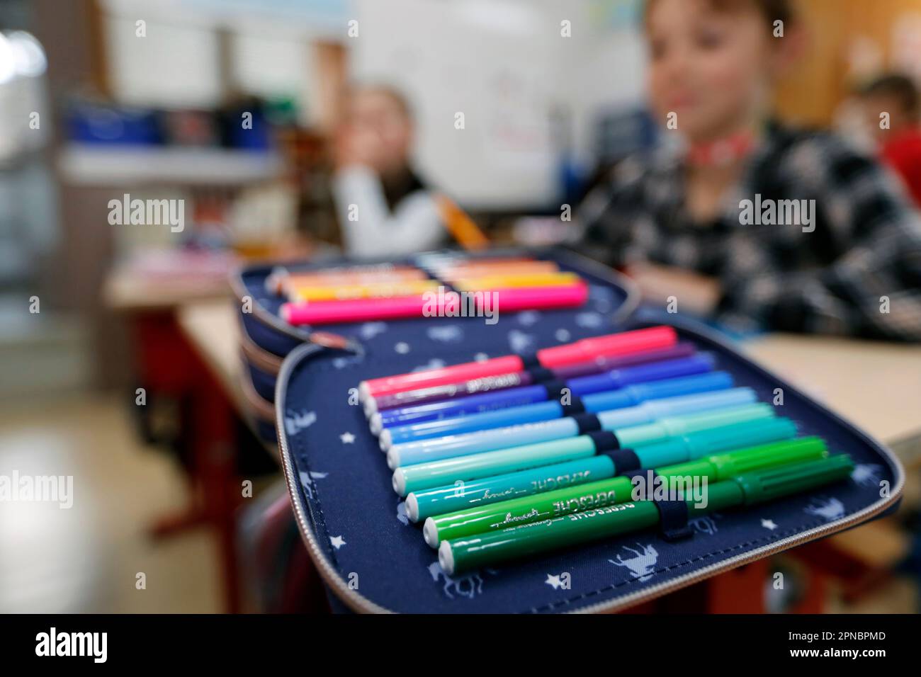 Education. Classroom in a primary school. Markers. Saint-Gervais ...