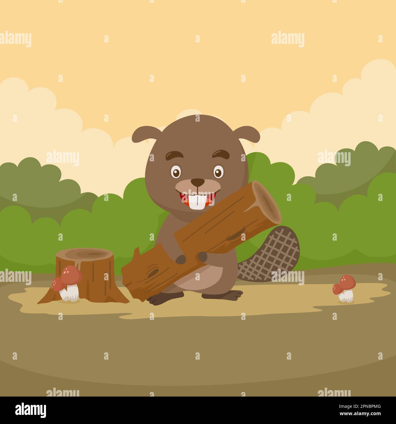 cute cartoon beaver character in the forest Stock Vector Image & Art ...