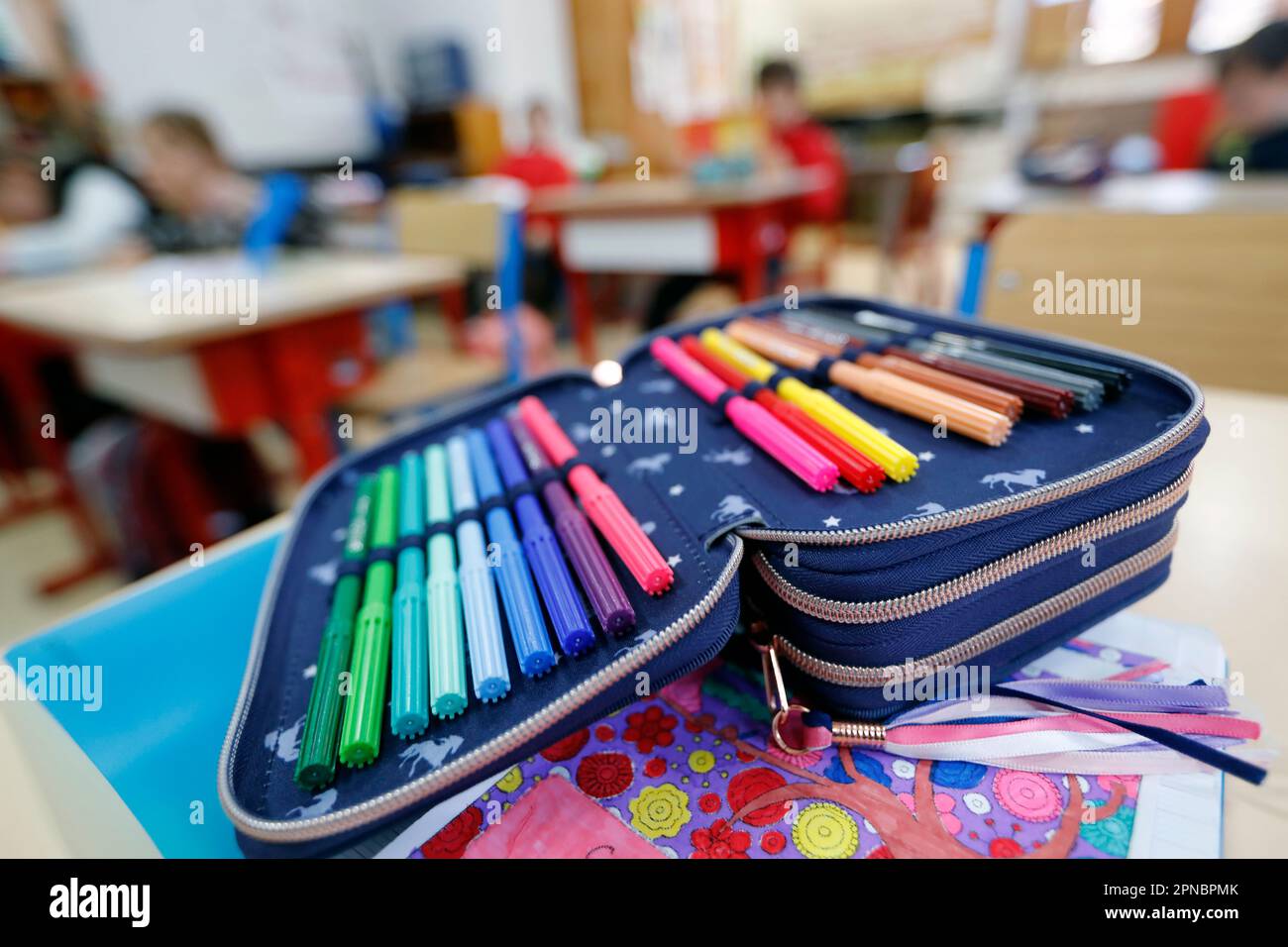 Education. Classroom in a primary school. Markers. Saint-Gervais ...