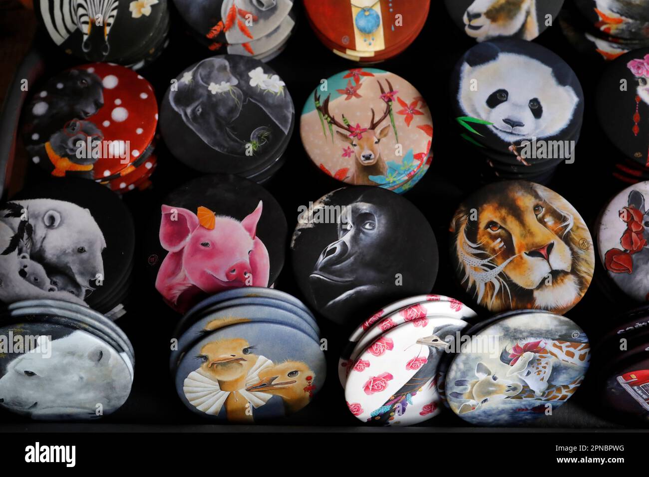 French artist Muriel Mollier Pierret painting in her gallery. Saint ...