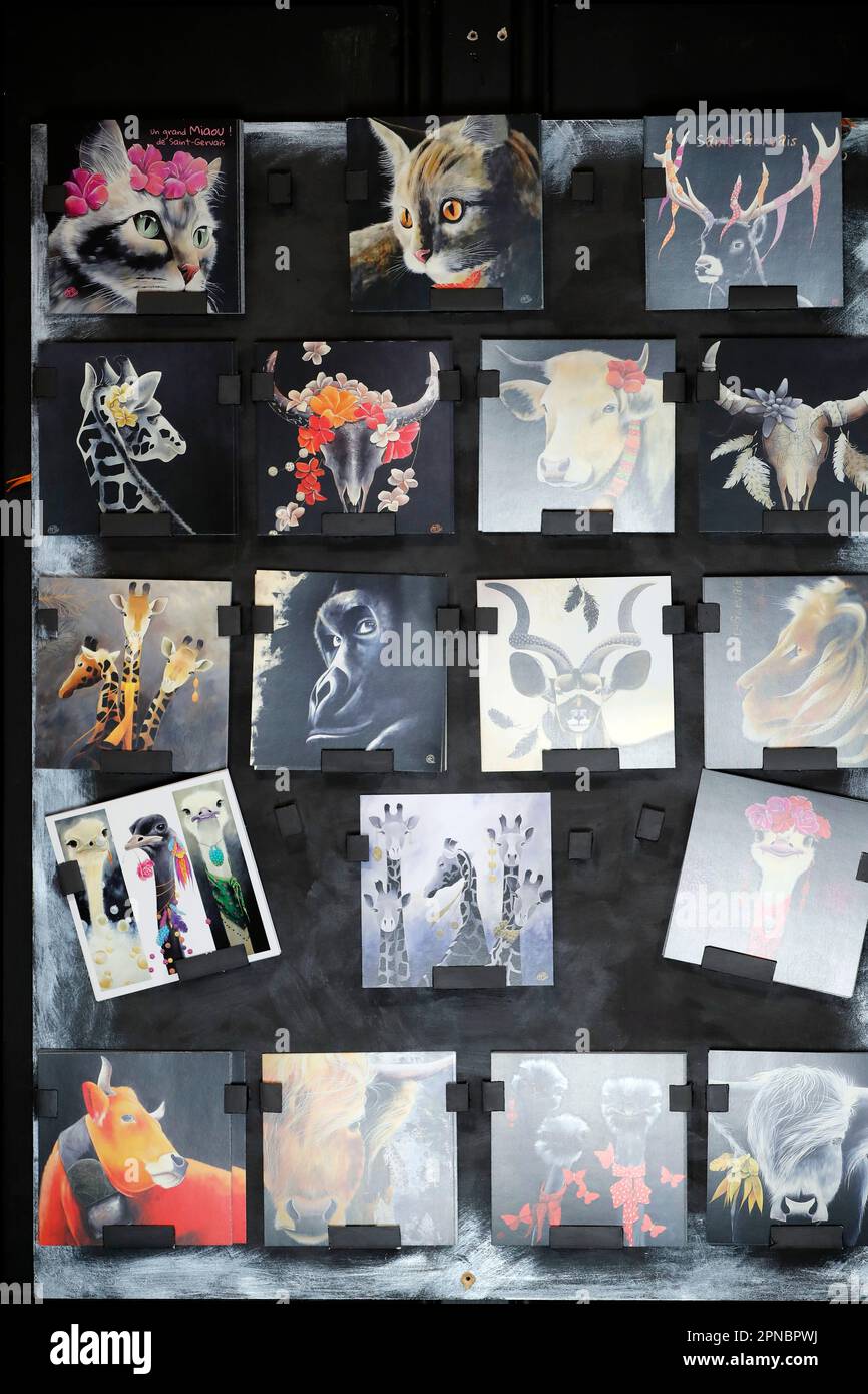 French artist Muriel Mollier Pierret painting in her gallery. Saint ...