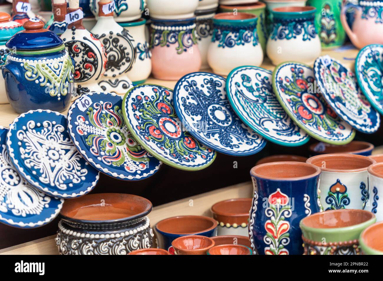 Traditional romanian handmade ceramic pottery plates with rustic ...