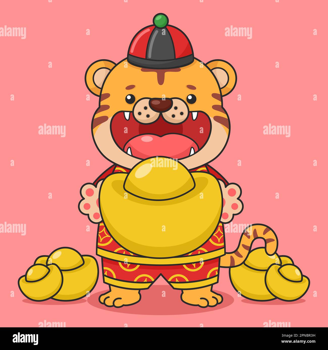 Cute Chinese New Year Tiger Holding Gold Money Stock Vector Image & Art ...