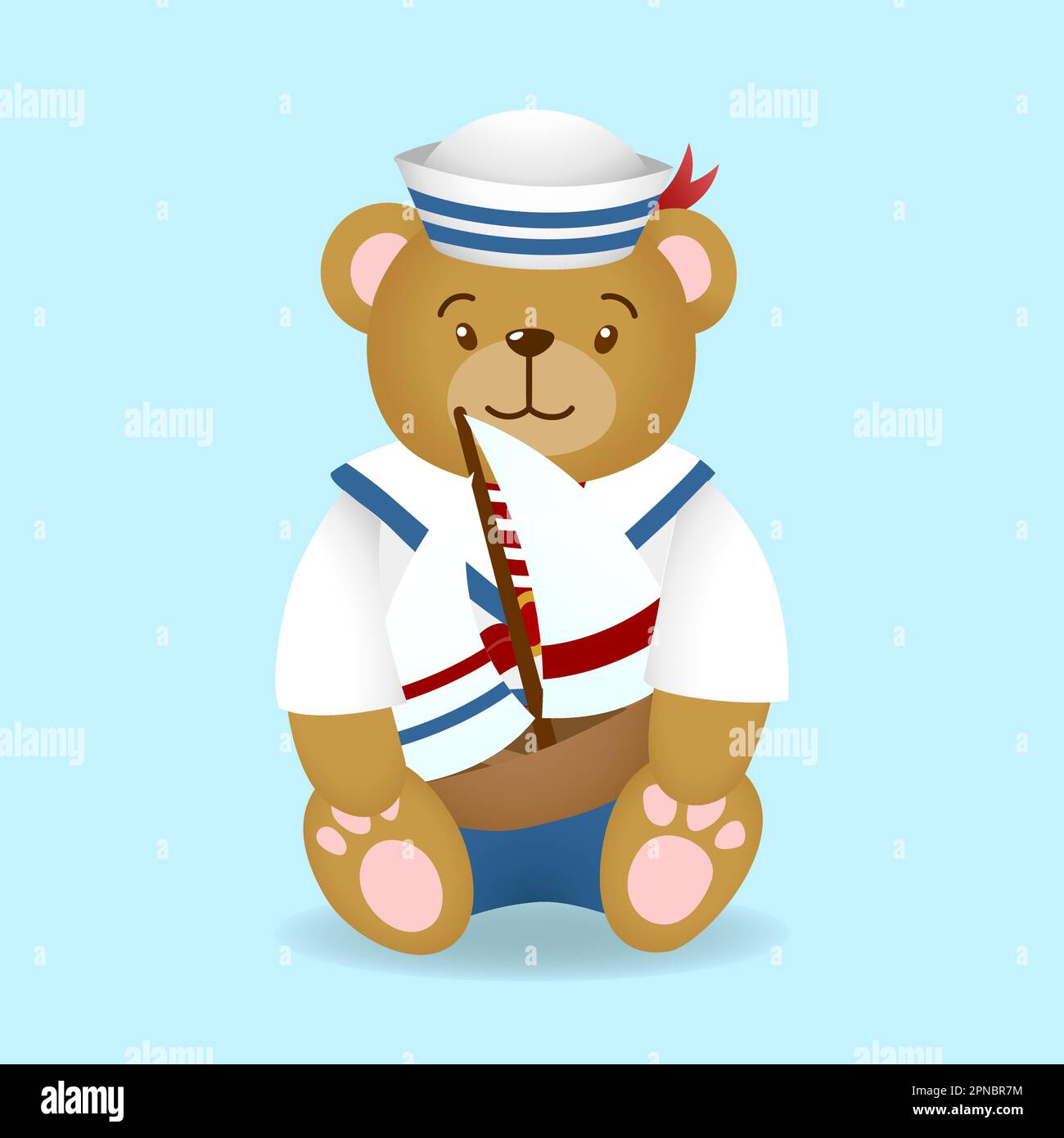 cute teddy bear wearing sailor uniform costume holding sail boat Stock ...