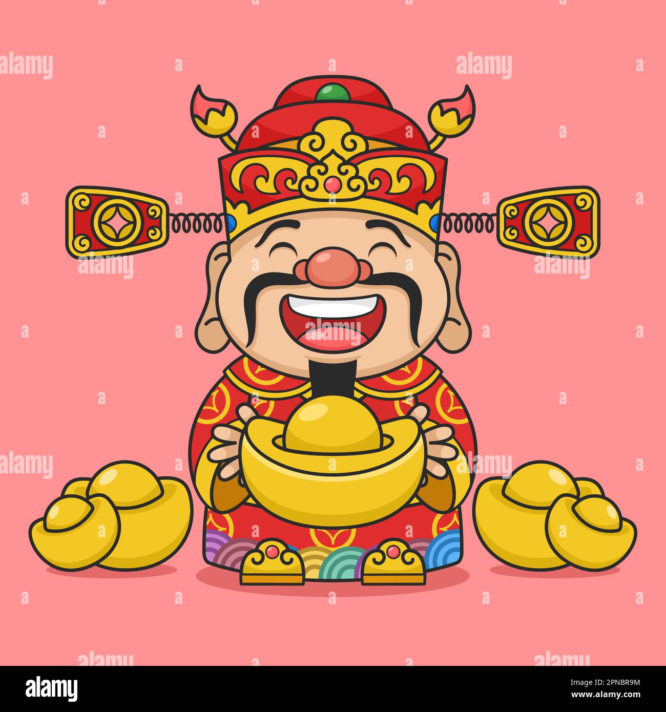 Cute Chinese New Year Fortune God With Gold Money Stock Vector Image ...