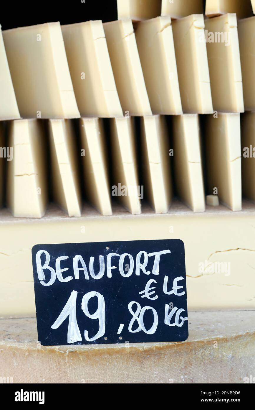 Traditional French cheese, Beaufort de Savoie. Mountain cheese for sale ...