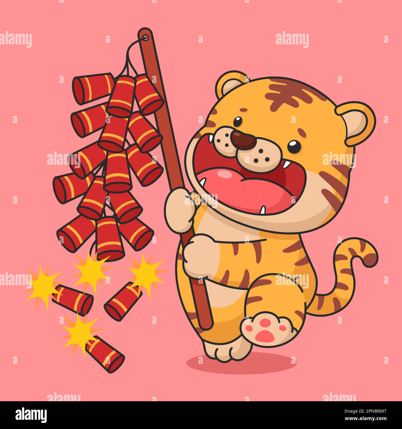 Cute Chinese New Year Tiger Holding Firecracker Stock Vector Image ...