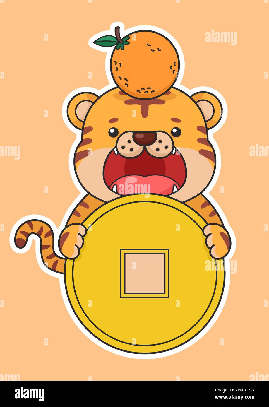 Cute Chinese New Year Tiger Holding Gold Coin Money Stock Vector Image ...