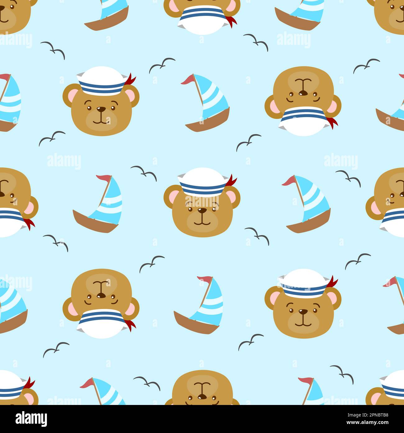 cute cartoon sailor bear seamless pattern Stock Vector Image & Art - Alamy