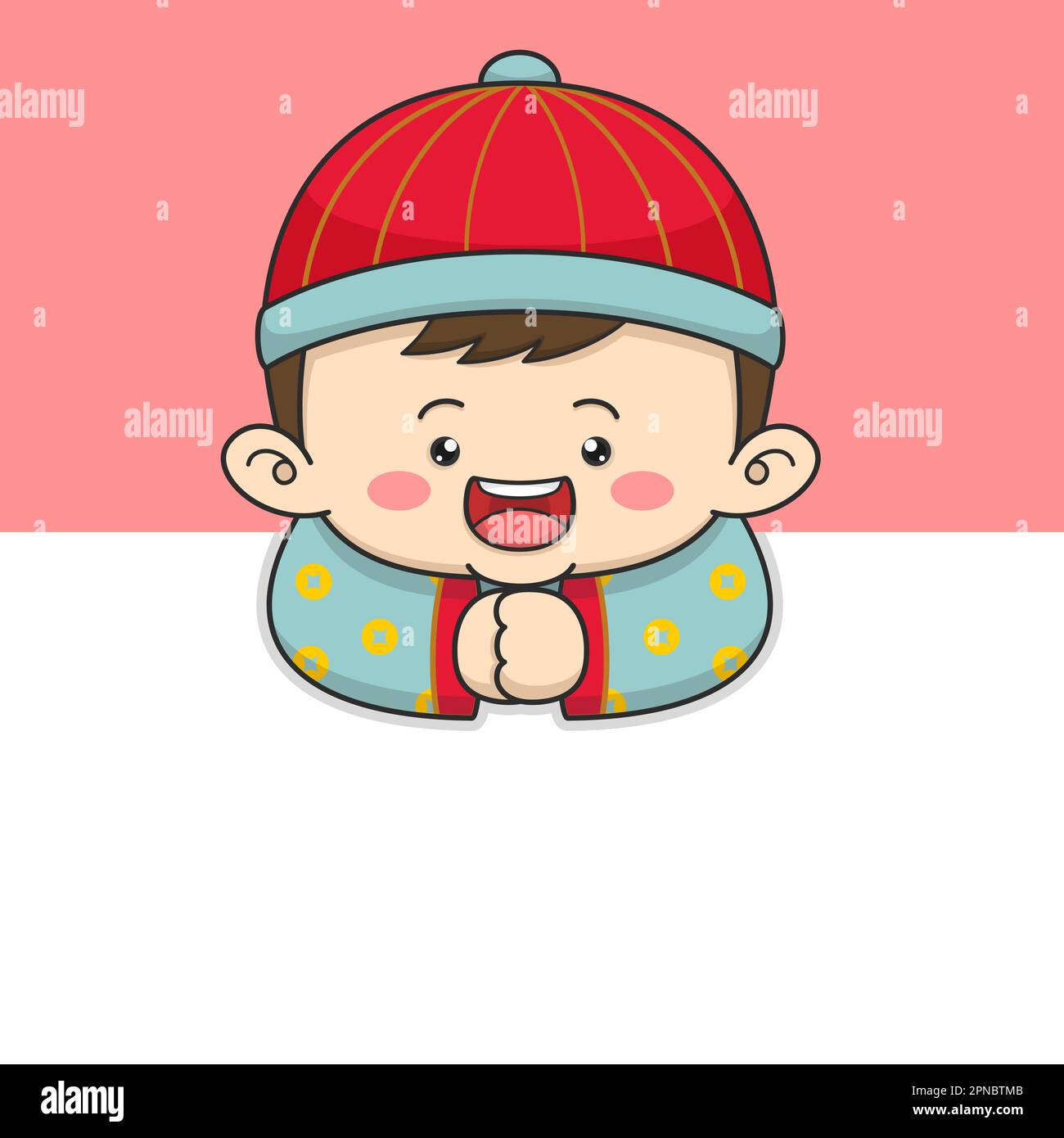 Cute Chinese New Year Boy With Traditional Chinese Hat Stock Vector ...