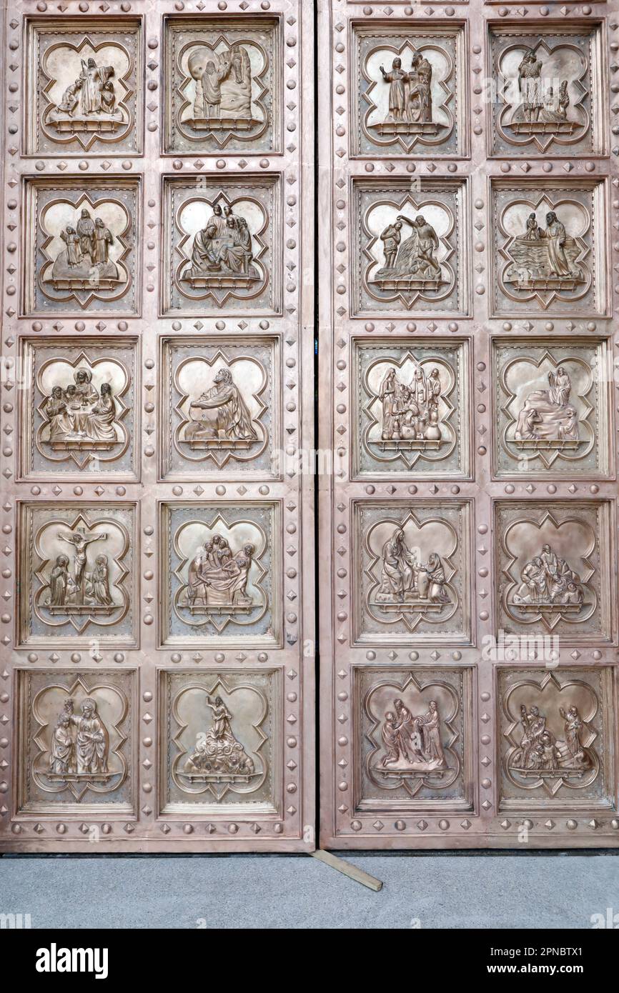 Song Vinh Church. Main portal with New testament scenes. Vietnam Stock ...