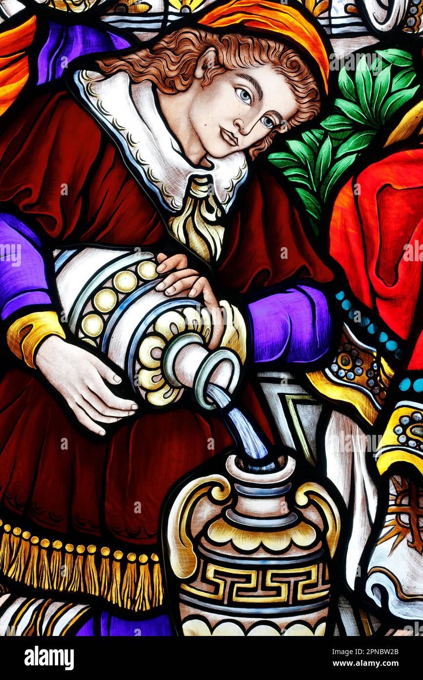 Song Vinh Church. Stained glass. The transformation of water into wine ...