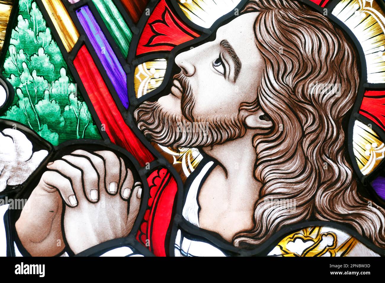 Song Vinh Church. Stained glass. Jesus praying in the garden of ...