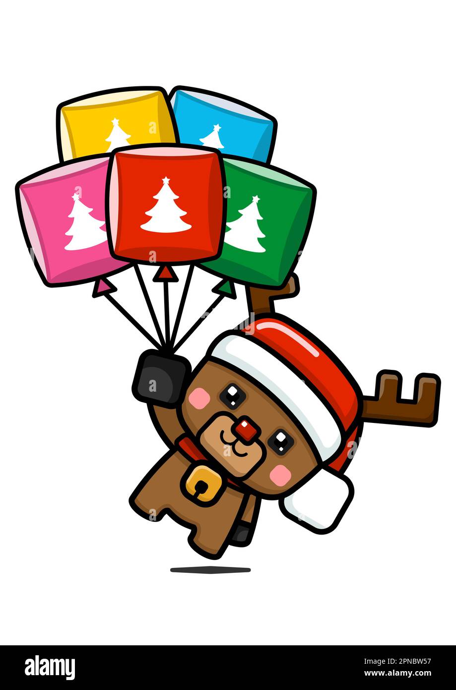 Cube Style Cute Christmas Reindeer Holding Balloons Stock Vector Image ...